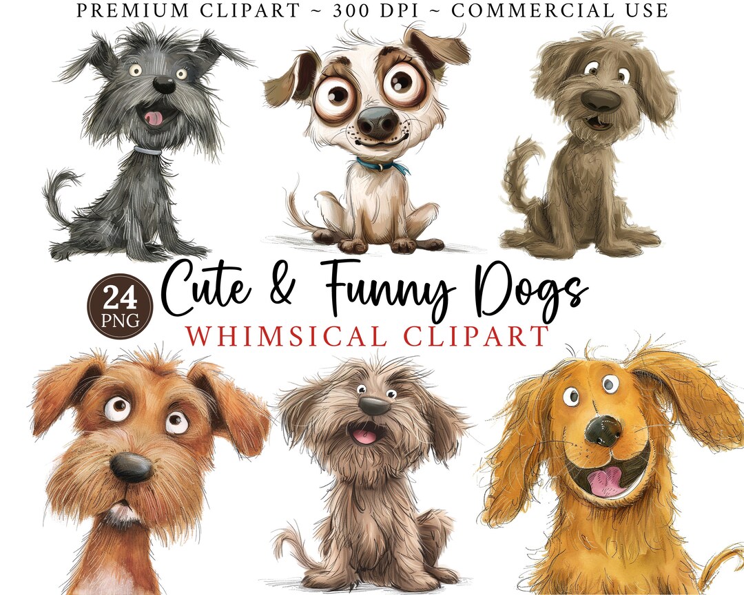 24 Cute Funny Dog PNG Clipart Whimsical Dog Clipart Commercial Use Junk ...