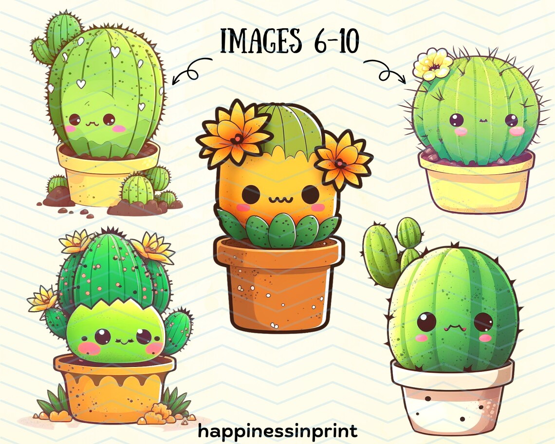 Cute Kawaii Houseplants PNG Clipart Bundle Chibi Cactus - Etsy