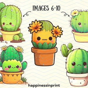 Cute Kawaii Houseplants PNG Clipart Bundle Chibi Cactus Succulent ...