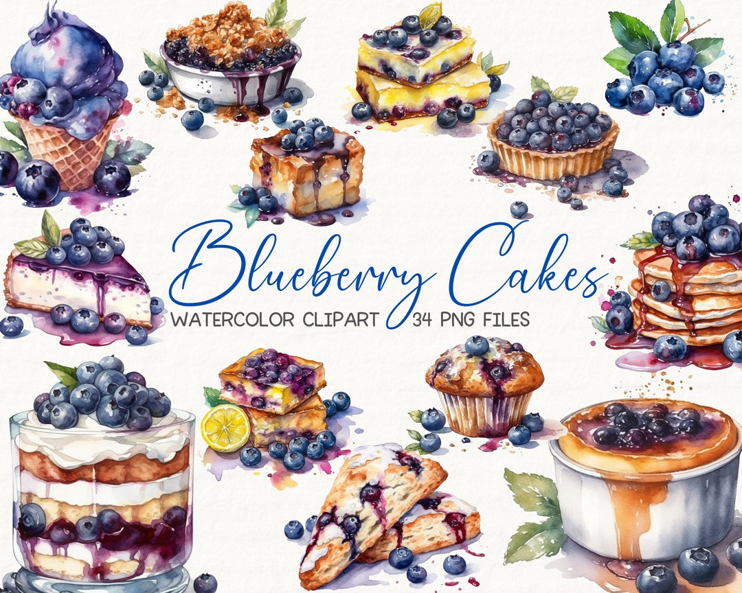 Watercolor Blueberry Cake Clipart Blueberry Clip Art PNG Commercial Use ...