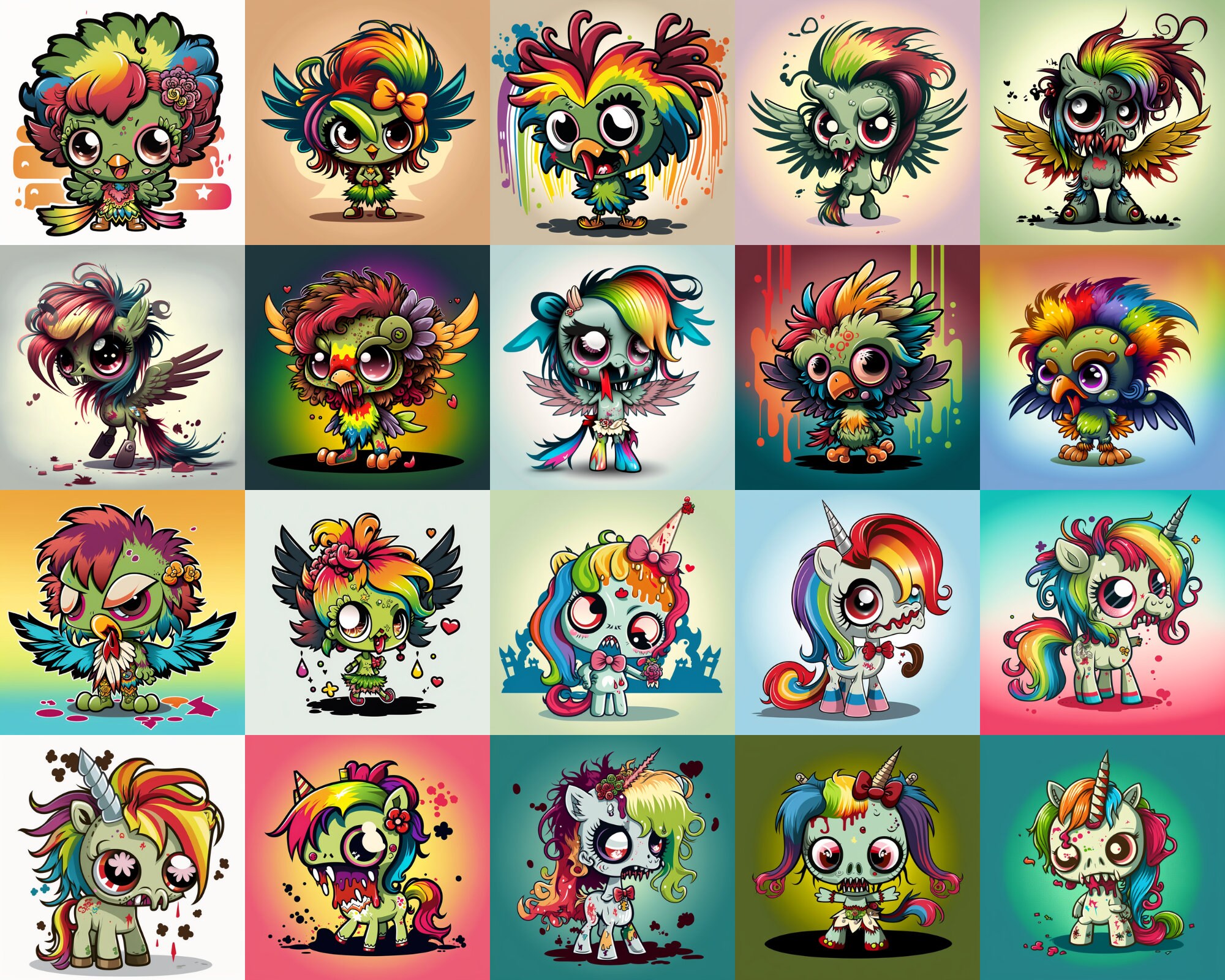 20 Cute Kawaii Zombie Unicorn and Zombie Griffin Clipart - Etsy