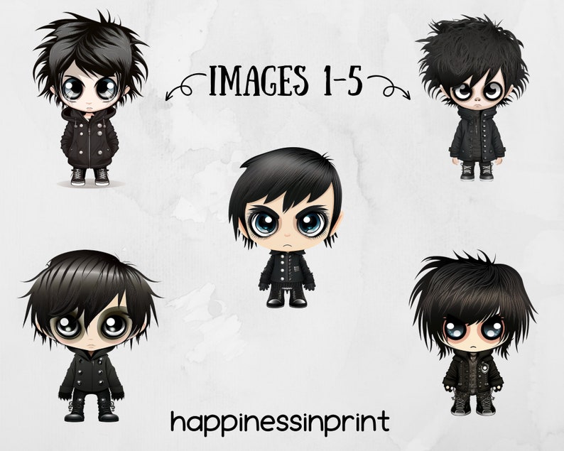 Kawaii Goth Boy Clipart Bundle Kawaii Goth Boy PNG Pack Free - Etsy