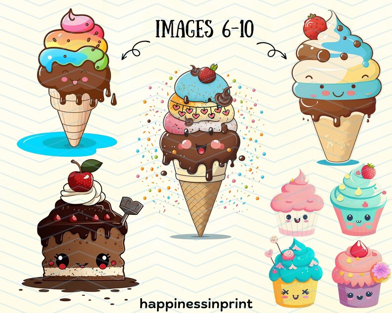 Cute Kawaii Fun Food PNG Clipart Bundle Chibi Popcorn Icecream Clipart ...