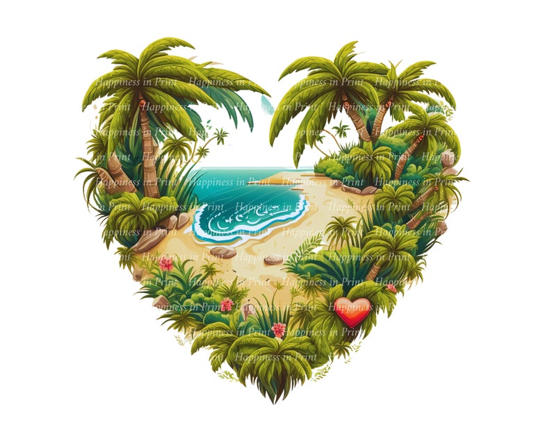 16 Tropical Island Love Hearts Clipart PNG Love Heart PNG Junk Journal ...