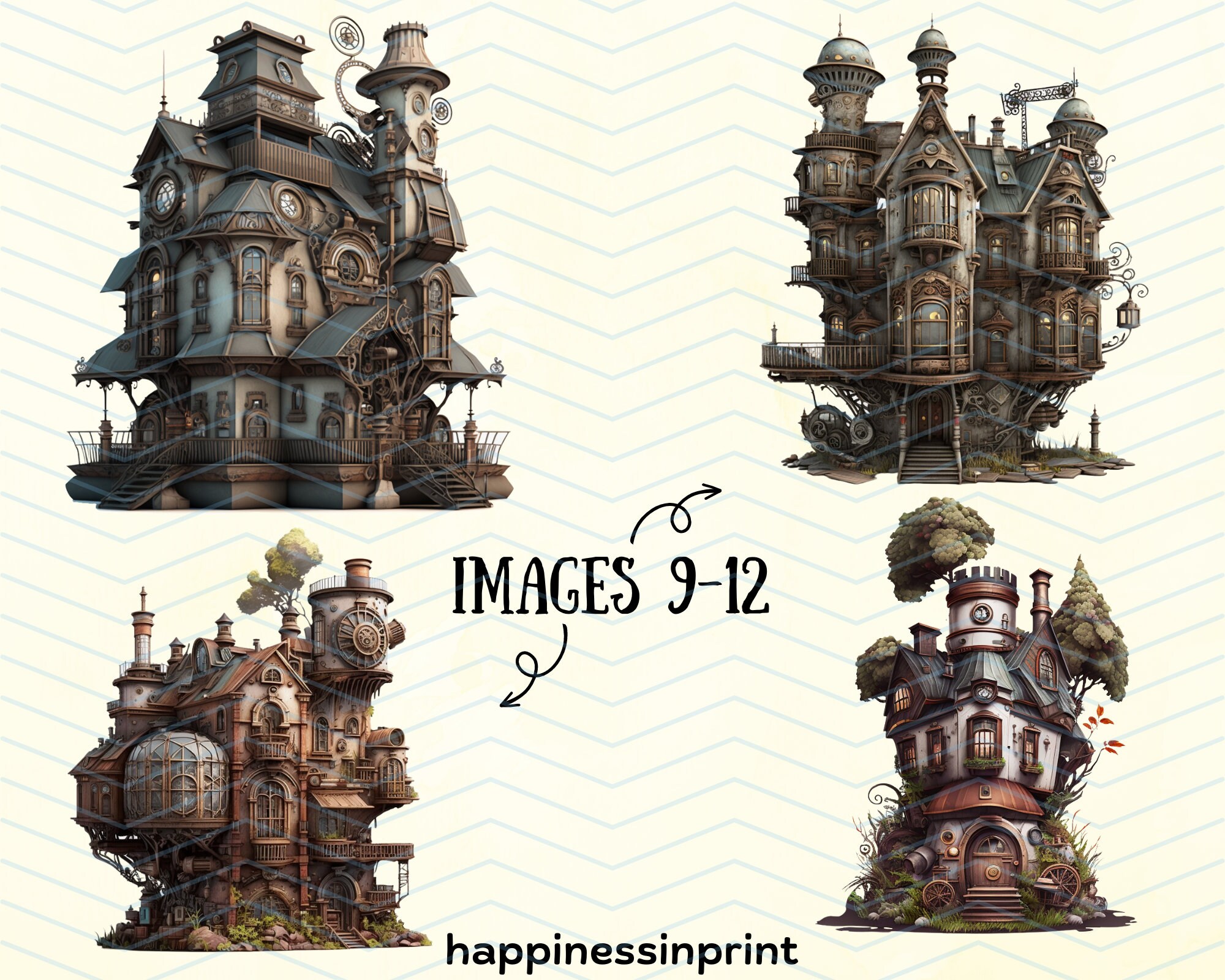 Steampunk Castles Mansions and Houses PNG Clipart Bundle Steampunk ...