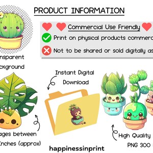 Cute Kawaii Houseplants PNG Clipart Bundle Chibi Cactus Succulent ...