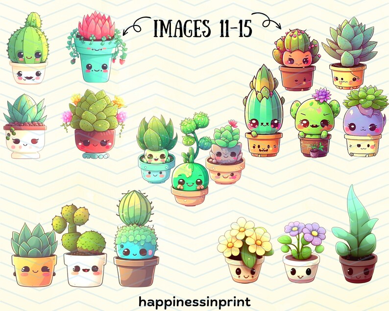 Cute Kawaii Houseplants PNG Clipart Bundle Chibi Cactus - Etsy
