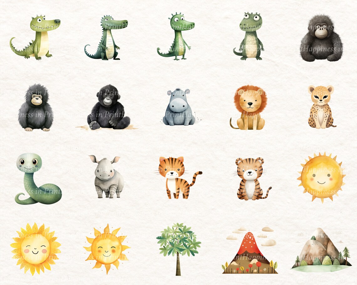 Wild One Safari Animal Clipart Safari Clip Art Baby Giraffe Baby ...