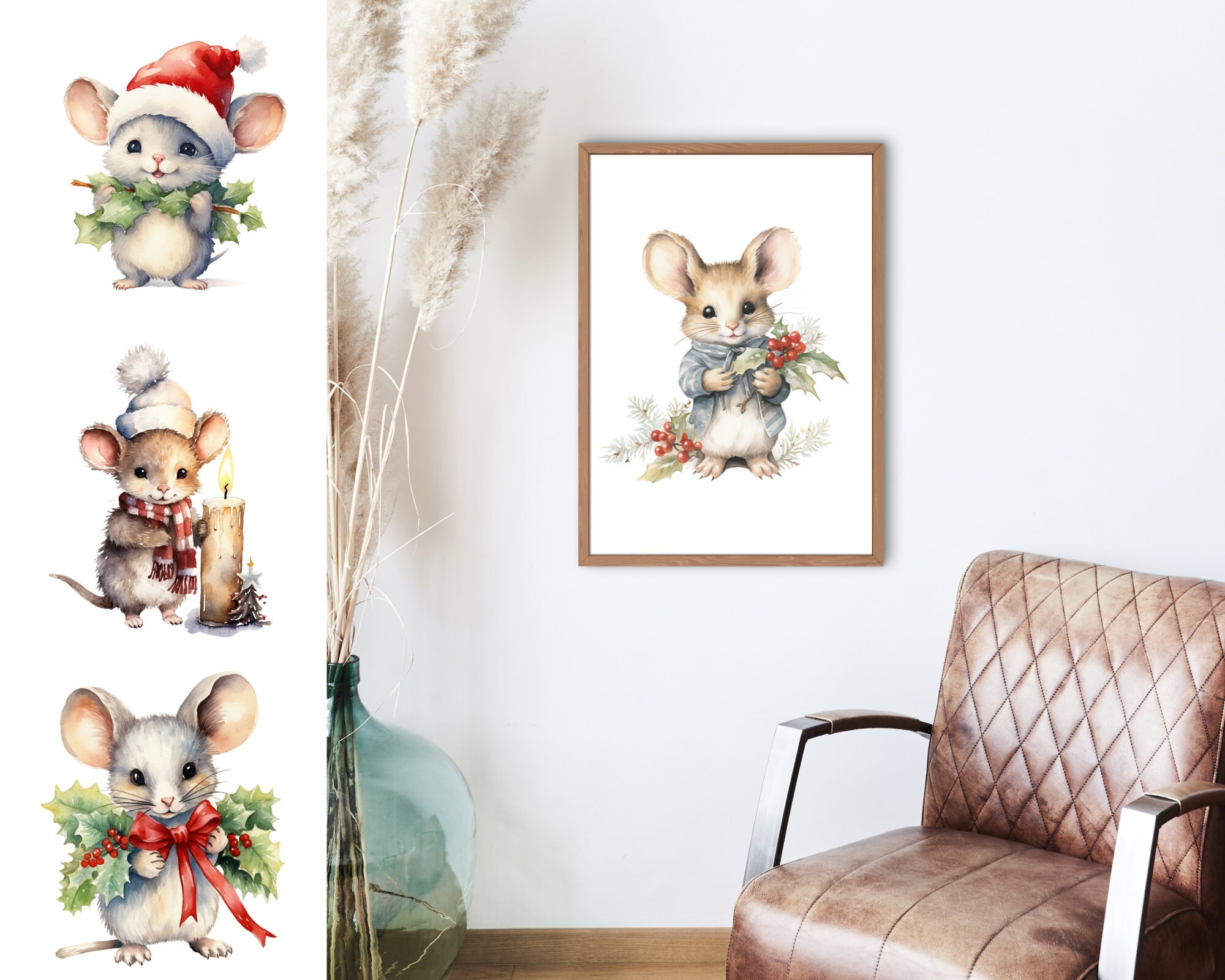 Watercolor Christmas Mouse Clipart Bundle Christmas Clipart Mouse ...