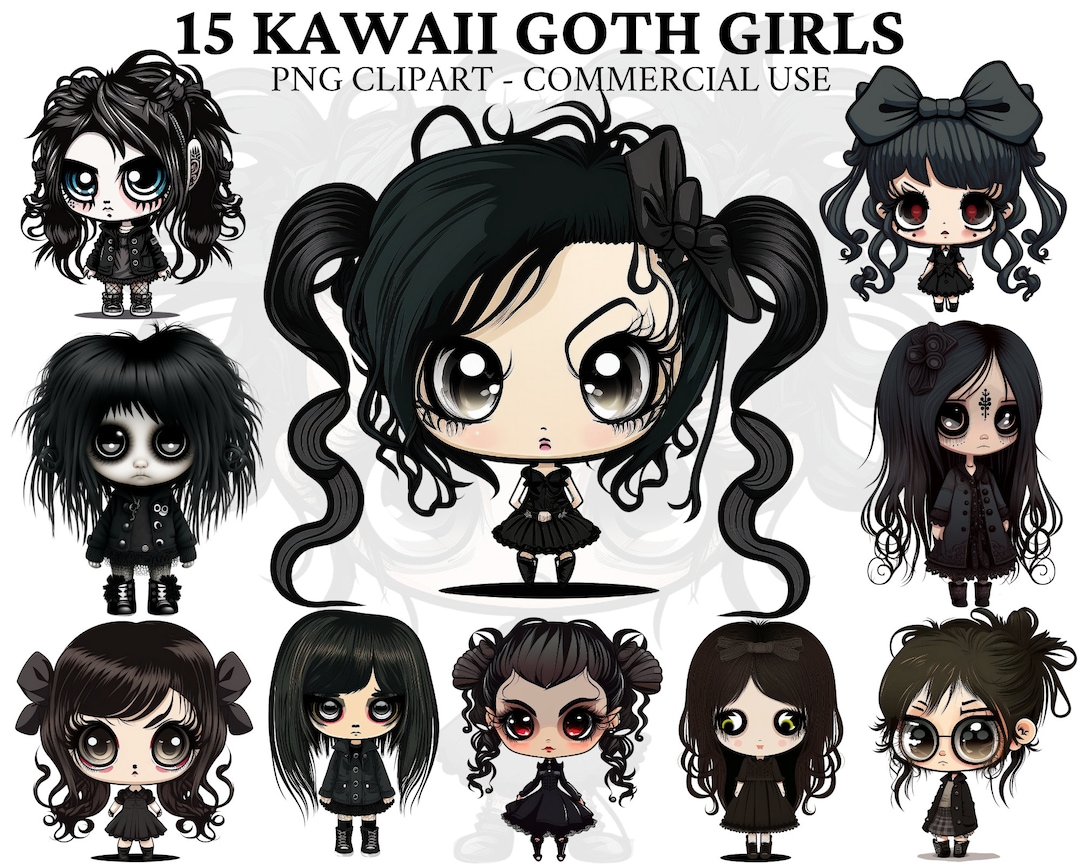 Cute Kawaii Goth Girl Clipart Chibi Kawaii Bundle Free Commercial Use ...