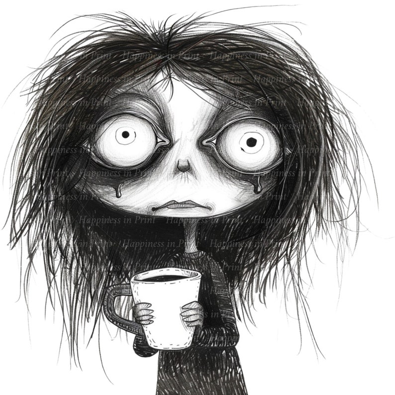 14 Whimsical Grumpy Goth Girl Clipart Commercial Use Coffee Goth Girl ...