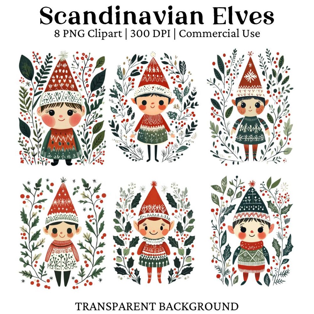 Scandinavian Christmas Elves Clipart | Nordic Holiday Pngs ...