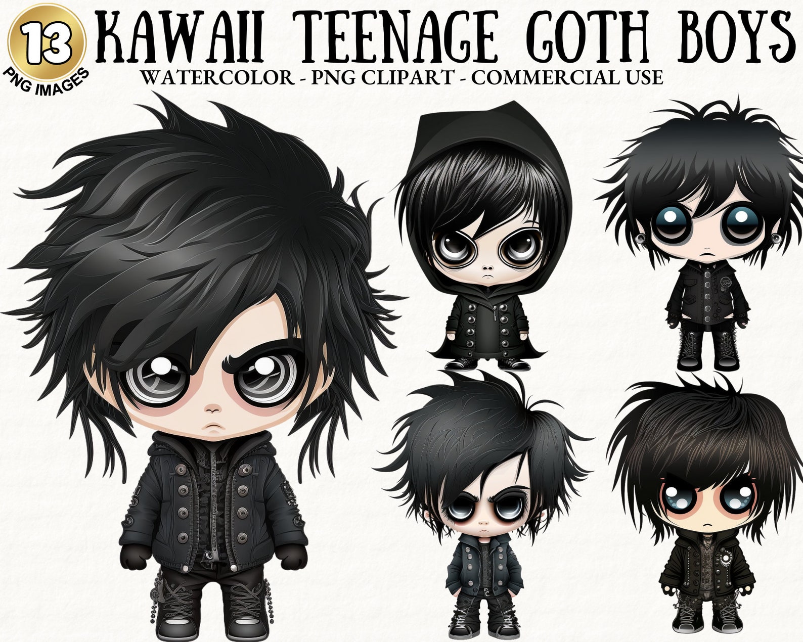 Kawaii Goth Boy Clipart Bundle Kawaii Goth Boy PNG Pack Free - Etsy