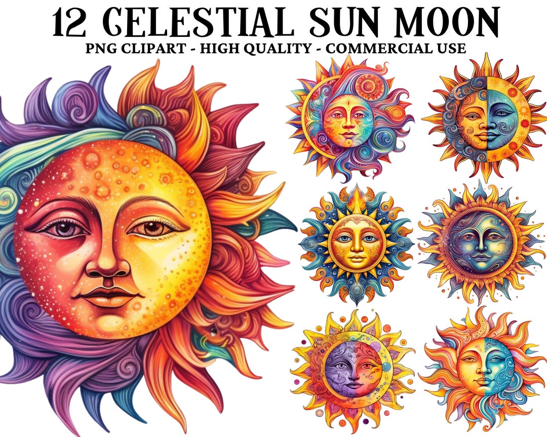 Celestial Clipart Bundle Watercolor Sun Clip Art Sun Moon PNG Clipart ...