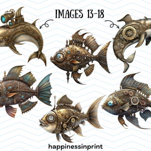 30 Steampunk Sea Creatures Clipart Bundle Steampunk Shark Whale Crab ...