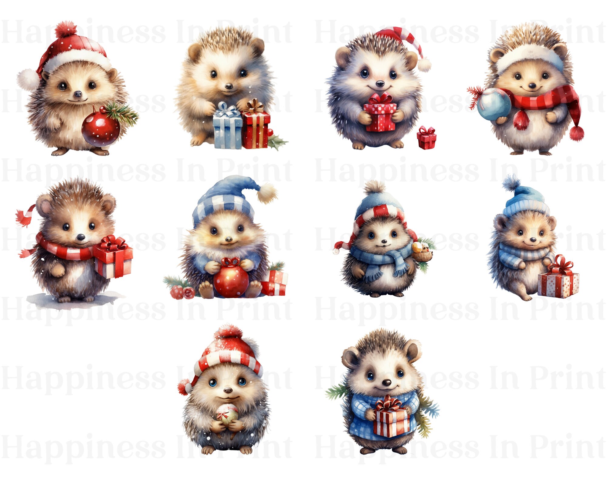 Watercolor Christmas Hedgehog Clipart Bundle Christmas Clipart Hedgehog ...