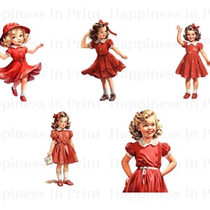 Vintage Red Retro Girl Clipart PNG Red Girl Vintage Art Pink Scrapbook ...