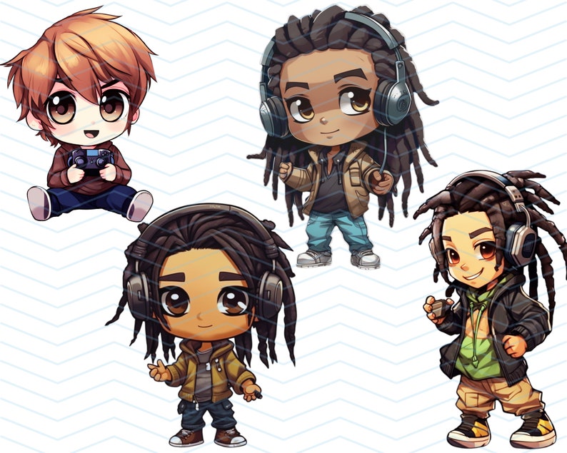 Cute Kawaii Gamer Boy Video Game Player Clipart Chibi Bundle Free ...