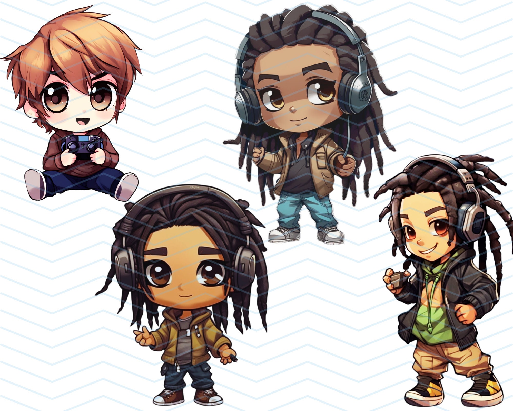 Cute Kawaii Gamer Boy Video Game Player Clipart Chibi Bundle Free ...