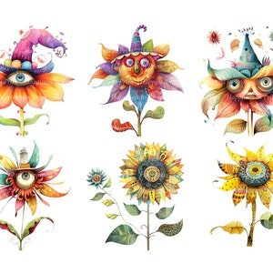 Whimsical Flowers Clipart, Quirky Flower Clip Art, Whimsical Elements ...