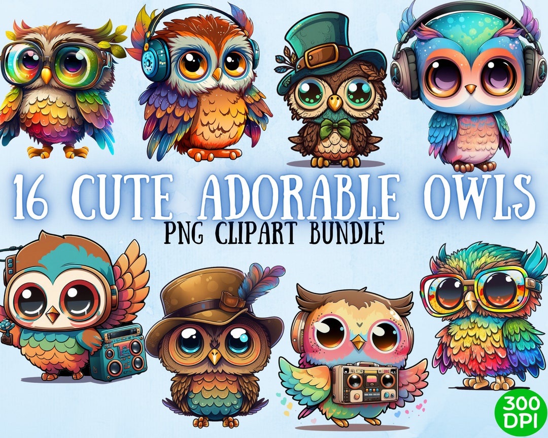 16 Cute Adorable Owls Clipart PNG Bundle Vibrant Colors Owl - Etsy