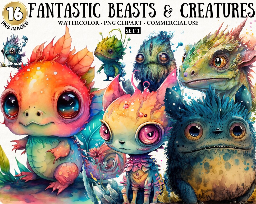 Watercolor Fantastic Beasts Bundle 1 PNG Clipart Sublimation Fantasy ...