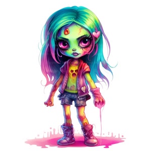 Neon Zombie Girl Clipart PNG Scary Zombie Clip Art Halloween Zombie ...