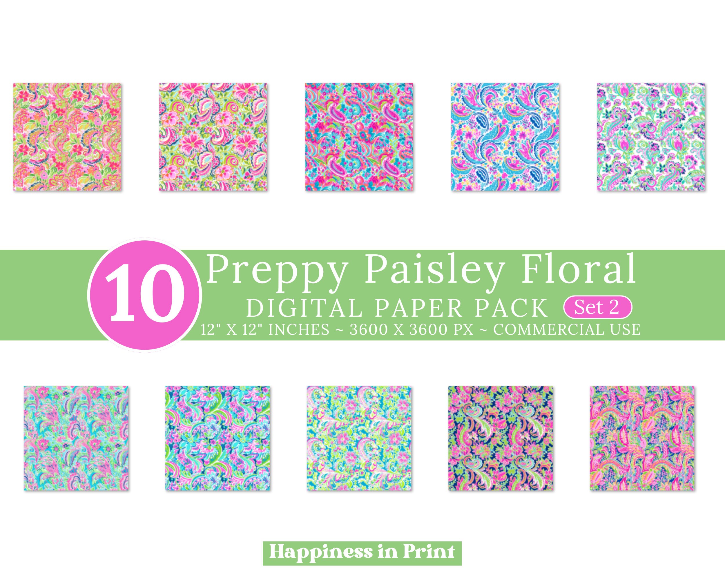 Preppy Bright Paisley Digital Paper Paisley Pattern Commercial Use ...