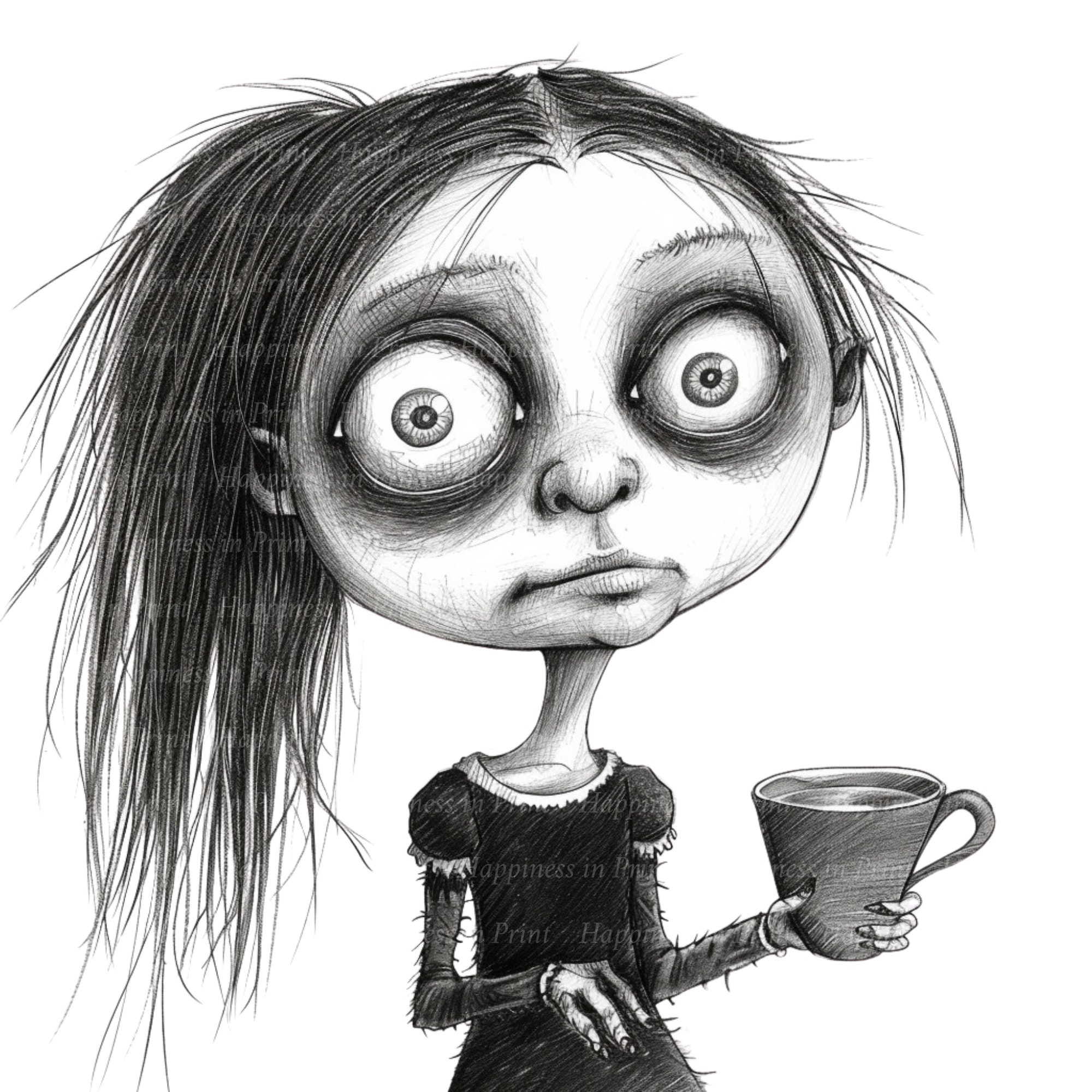 14 Whimsical Grumpy Goth Girl Clipart Commercial Use Coffee Goth Girl ...