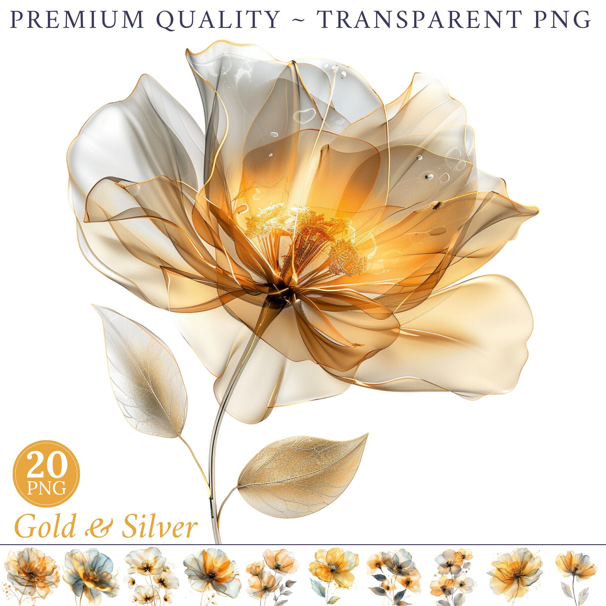 20 Abstract Flowers Clipart Flower Print Watercolor Silver Flower ...