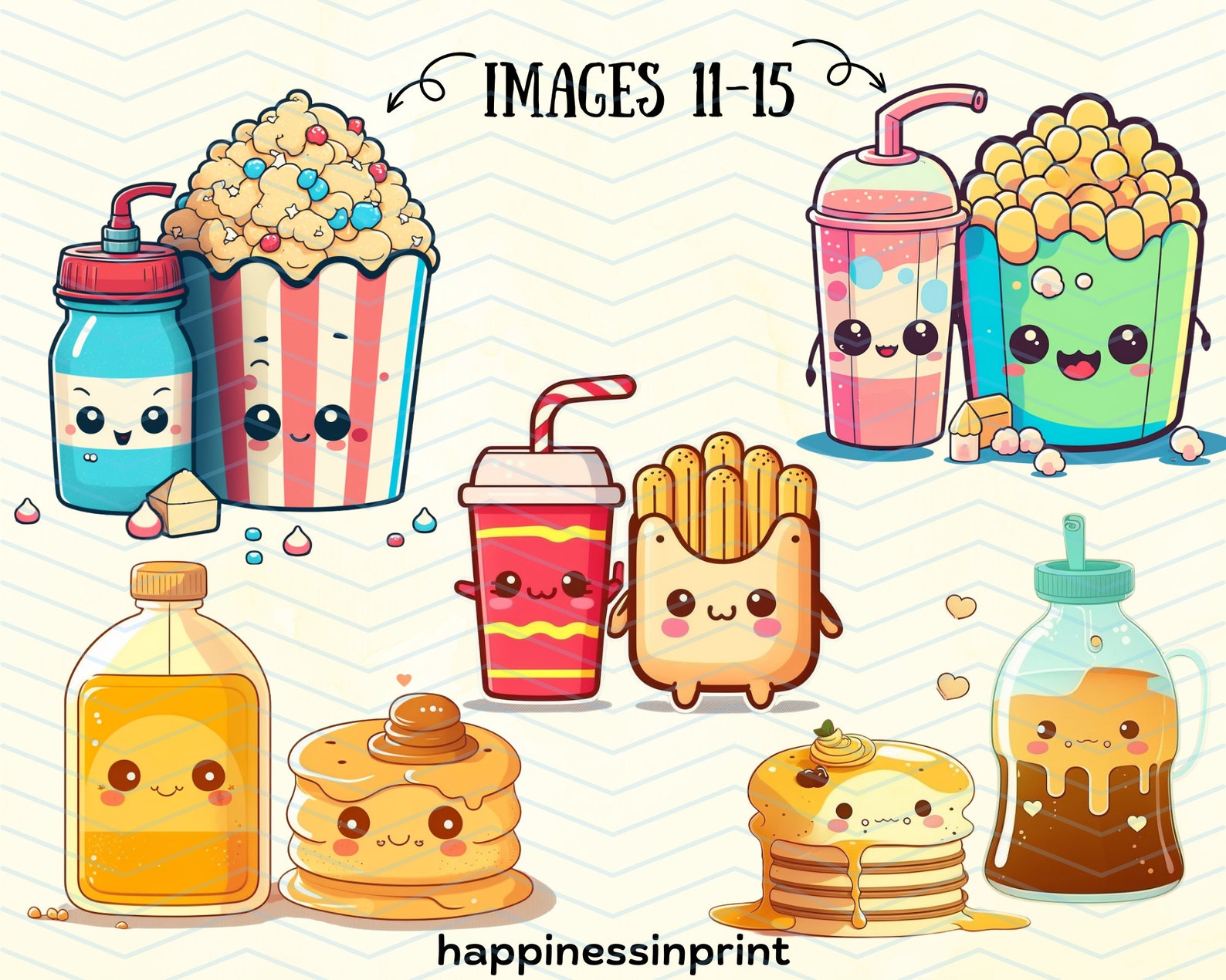 Cute Kawaii Fun Food PNG Clipart Bundle Chibi Popcorn Icecream - Etsy UK