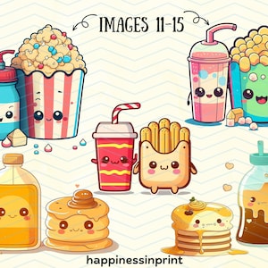Cute Kawaii Fun Food PNG Clipart Bundle Chibi Popcorn Icecream Clipart ...