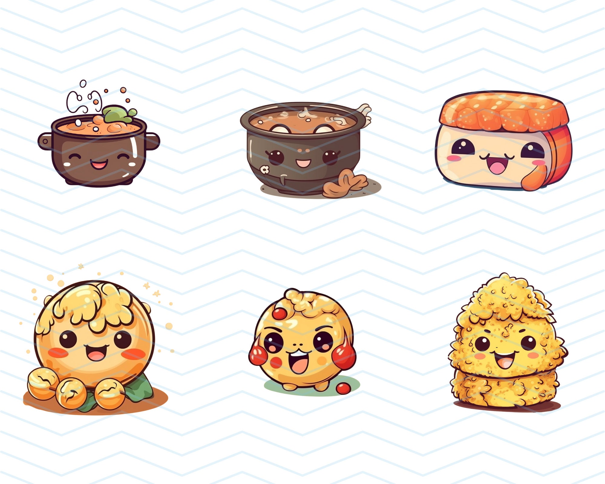 Kawaii Sushi and Japanese Food Clipart PNG Bundle Chibi Sushi Kawaii ...