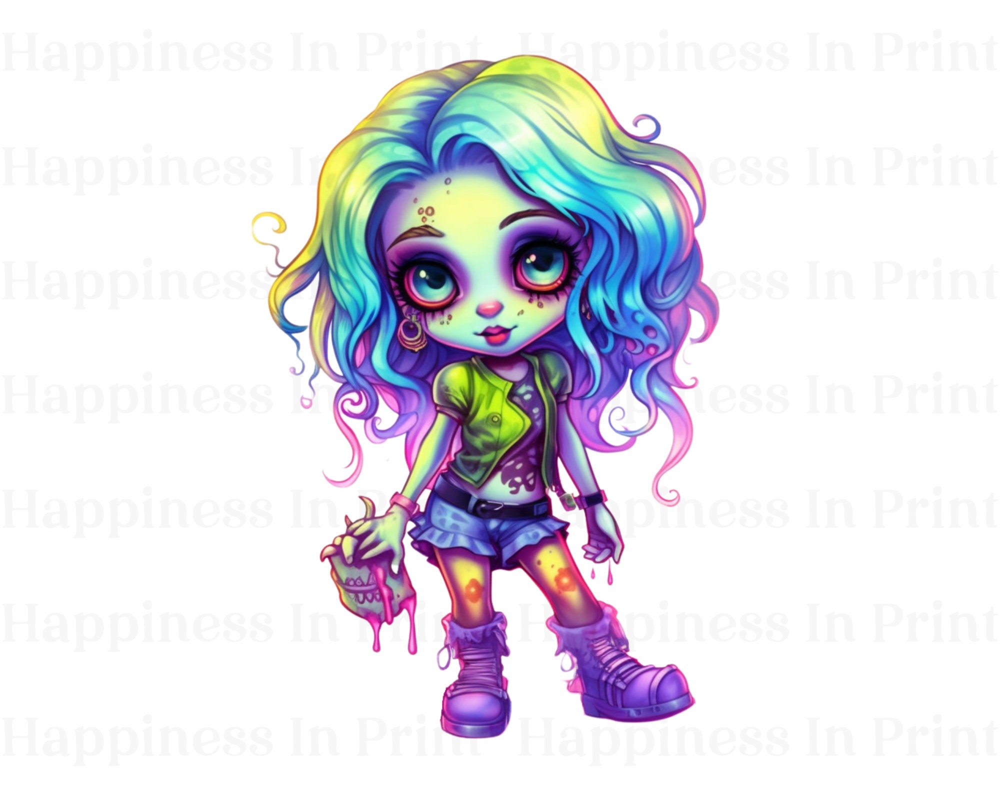 Neon Zombie Girl Clipart Png Scary Zombie Clip Art Halloween Zombie Spooky Girl Kawaii Zombie