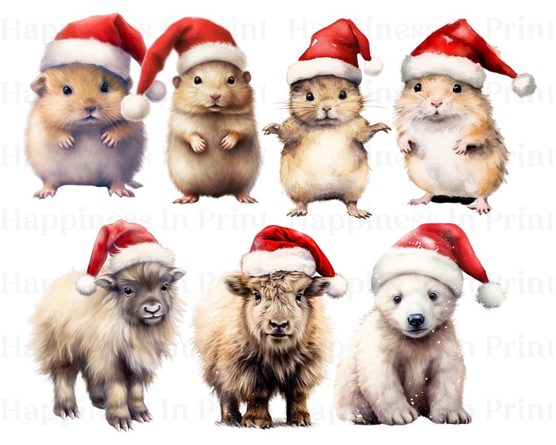 Christmas Animals Clipart PNG Watercolor Christmas Gift Clipart Winter ...