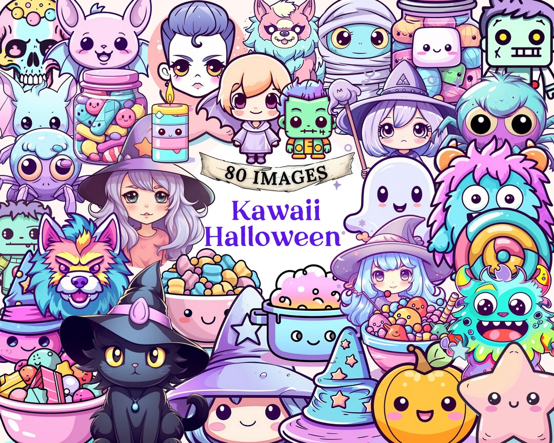 Kawaii Halloween Cute Pastel Candy Clip Art Bundle Happy Halloween ...