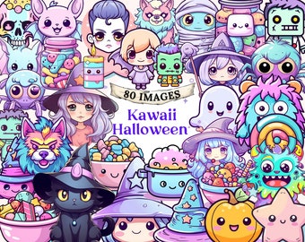 Kawaii Halloween Cute Pastel Candy Clip Art Bundle Happy Halloween ...