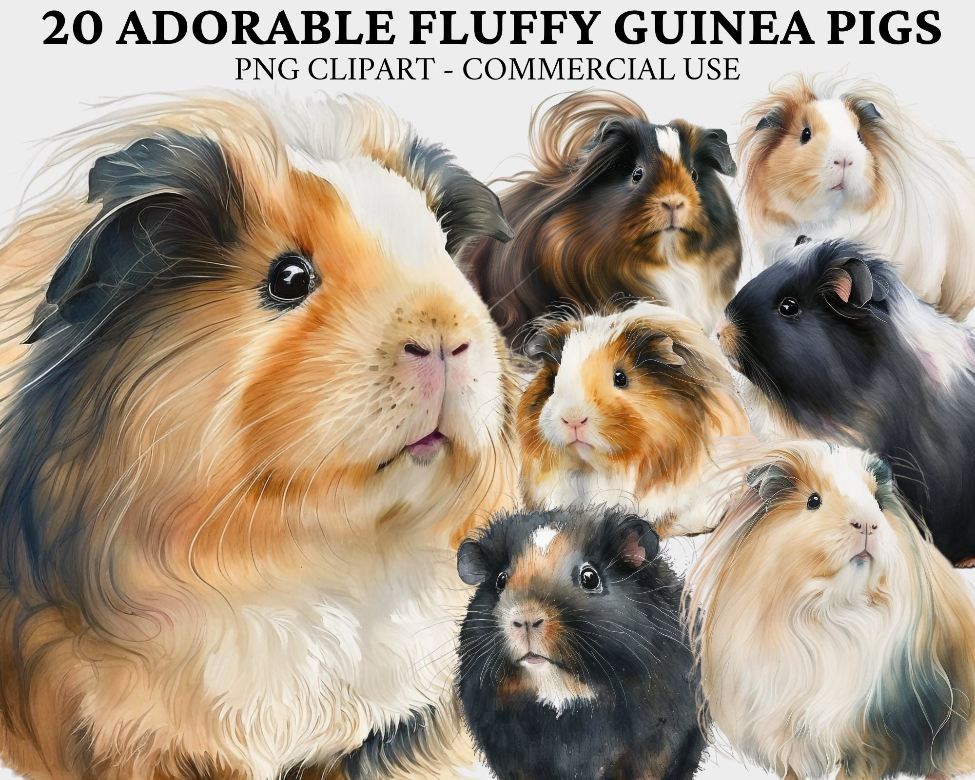 Cute Watercolor Guinea Pigs Clipart Bundle Watercolor Fluffy - Etsy UK