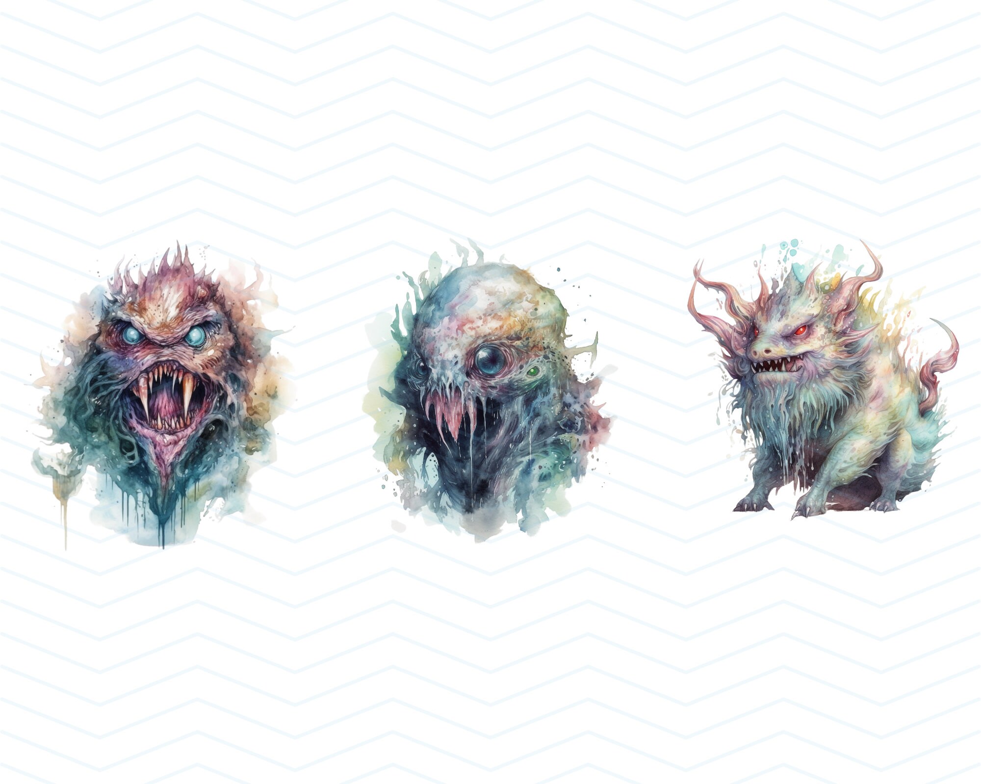Watercolor Scary Monster Clipart PNG Monster Watercolor PNG - Etsy