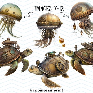 30 Steampunk Sea Creatures Clipart Bundle Steampunk Shark Whale Crab ...