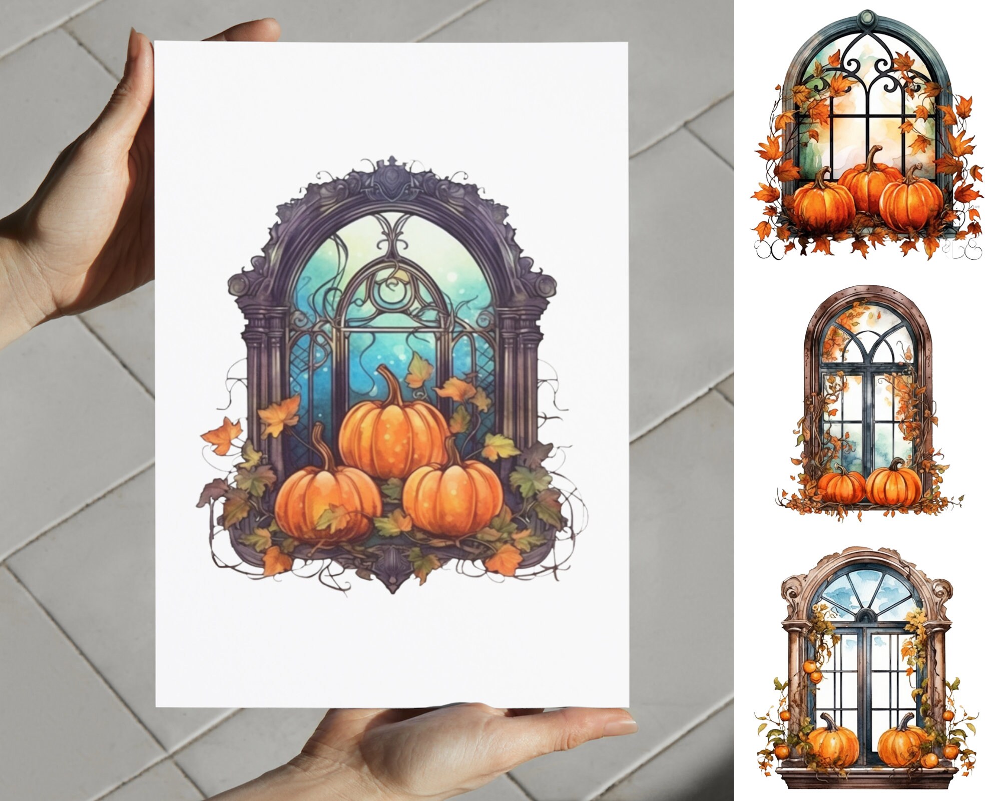 Goth Pumpkin Window Clipart Watercolor Goth Window Halloween - Etsy