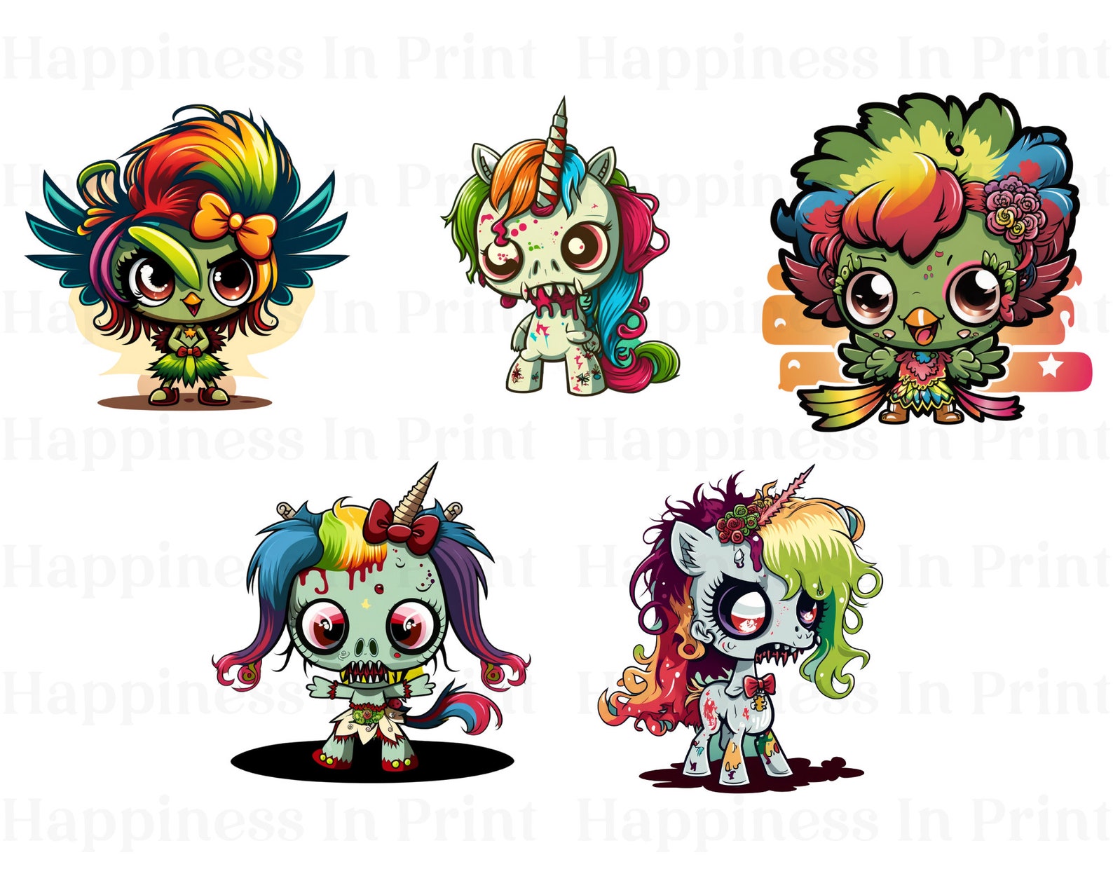 20 Cute Kawaii Zombie Unicorn and Zombie Griffin Clipart - Etsy