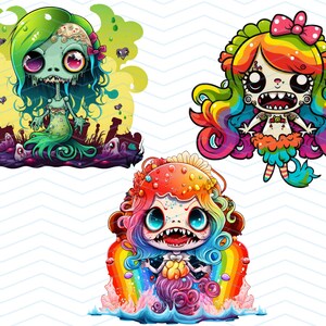Zombie Little Mermaid Clipart Kawaii Scary Fish Mermaid PNG Rainbow ...