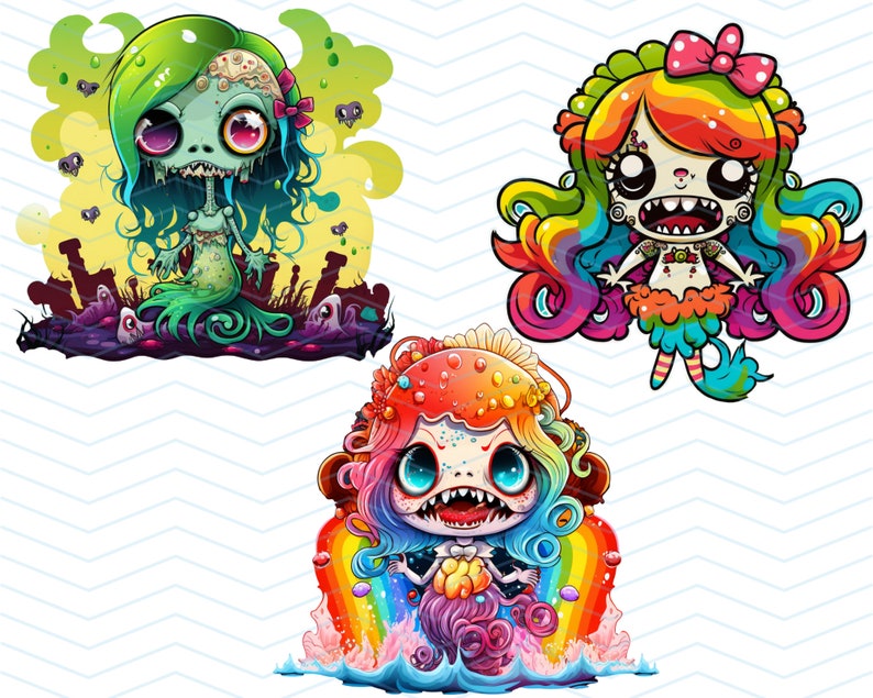 Zombie Little Mermaid Clipart Kawaii Scary Fish Mermaid PNG Rainbow ...