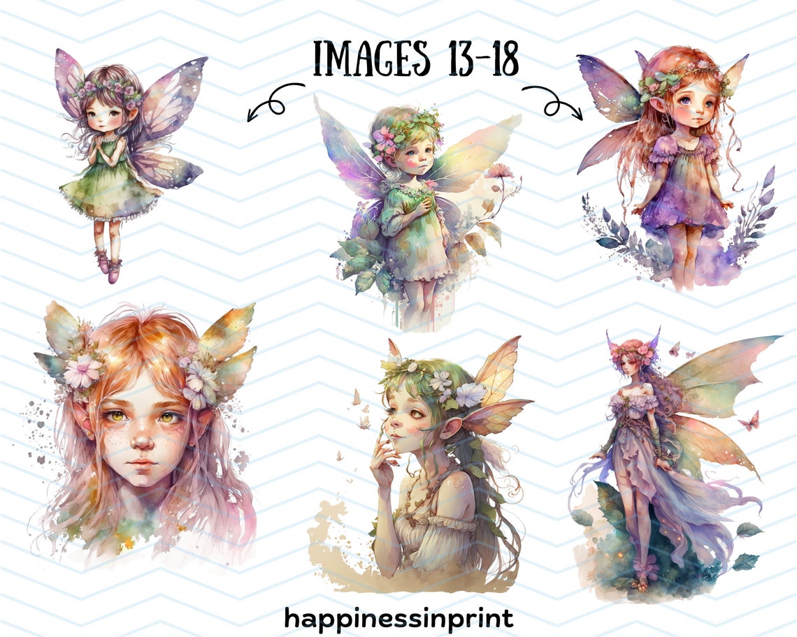 Elegant Watercolor Fairy Clipart Bundle PNG Sublimation - Etsy