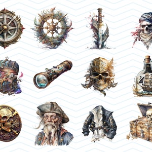 Watercolor Fantasy Pirate Clipart PNG Watercolor Pirate Scrapbook Junk ...