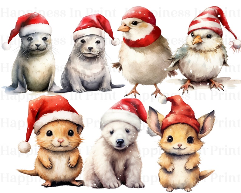 Christmas Animals Clipart PNG Watercolor Christmas Gift Clipart Winter ...