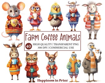 Whimsical Forest Coffee Animals in Suits Clipart Animal Quirky Animals ...