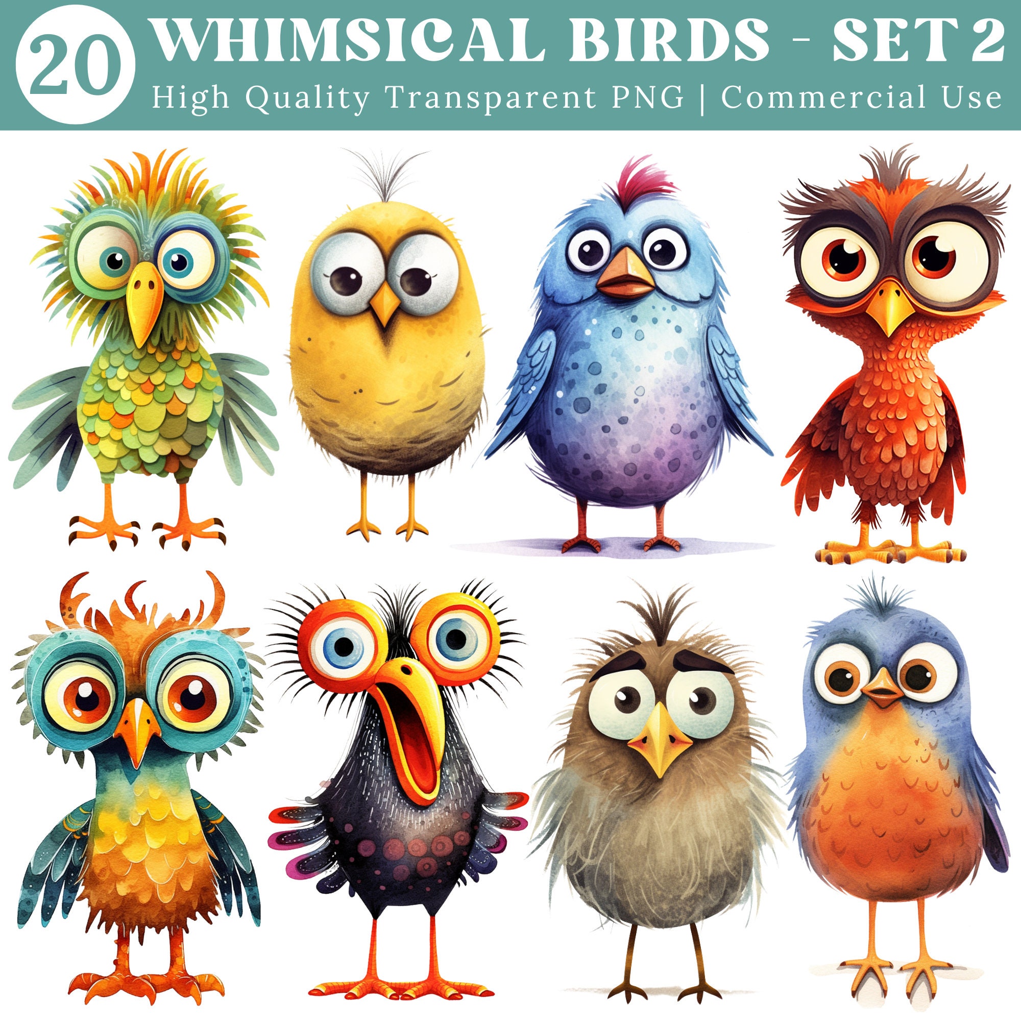 Whimsical Birds Clipart Bird Quirky Bird Clip Art Animal Owl PNG ...