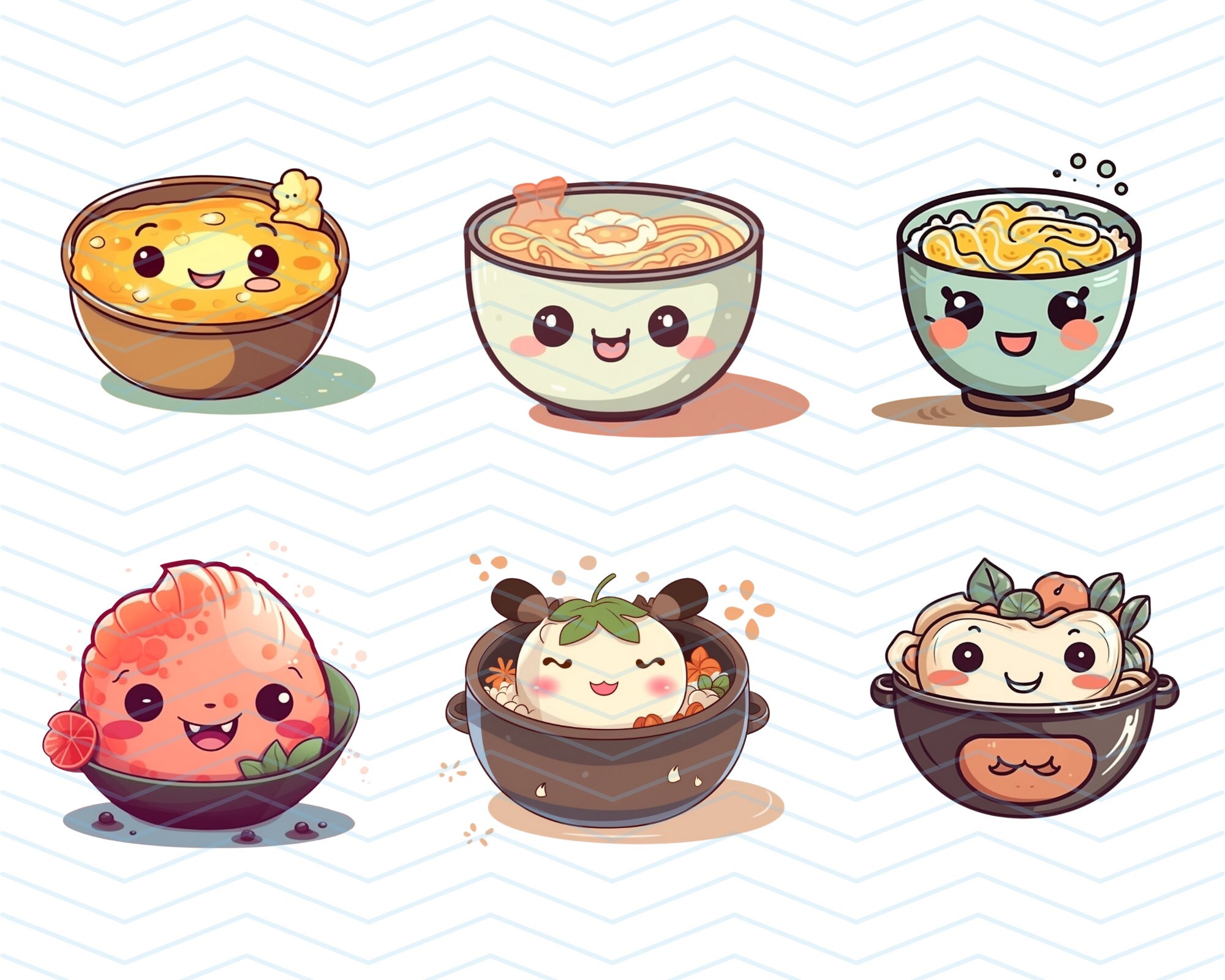 30 Kawaii Sushi and Japanese Food Clipart PNG Bundle Chibi Sushi Kawaii ...